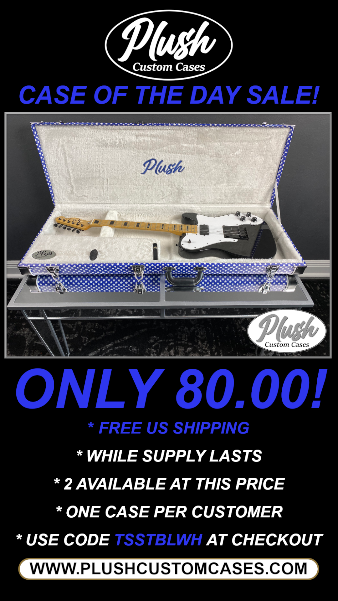 PlushCaster Tele®/Strat® Custom Guitar Case Blue & White Stars with Wh ...